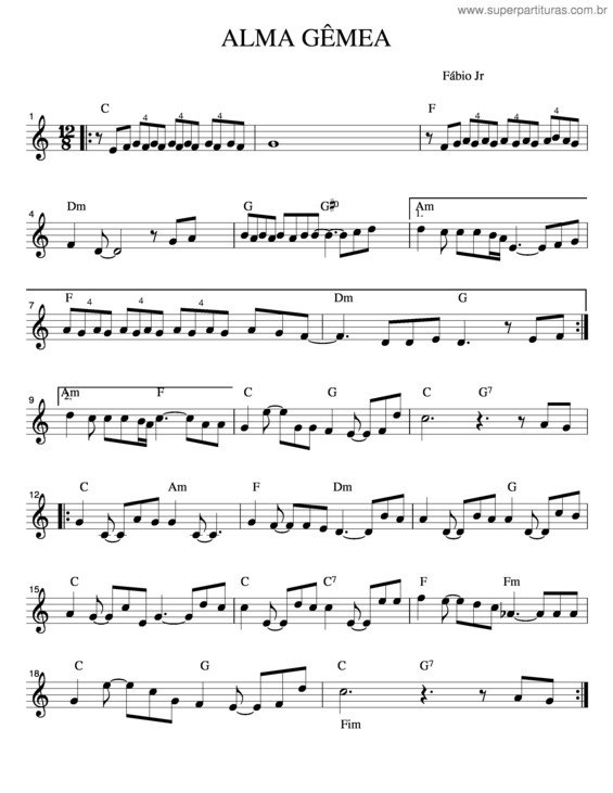 Super Partituras - Alma Gemea (Fábio Júnior), com cifra Super Partituras - Alma Gemea (Fábio Júnior), com cifra