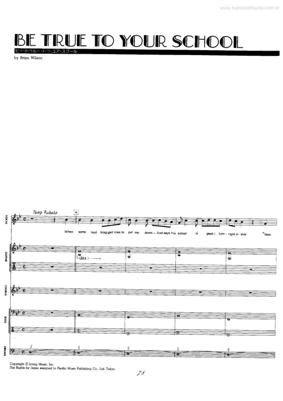 Super Partituras - Be True to Your School (Beach Boys, Brian Wilson ...