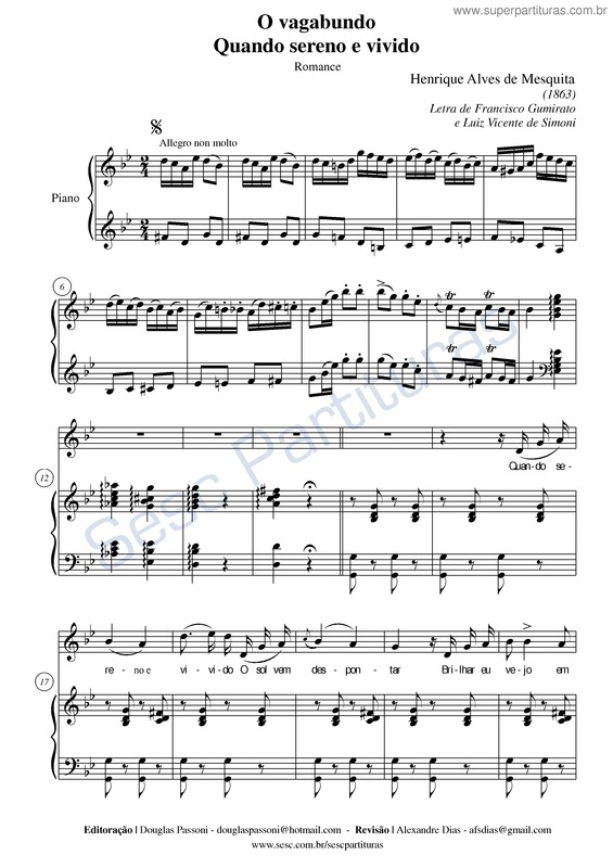 Super Partituras - O vagabundo (Henrique Alves de Mesquita), com cifra
