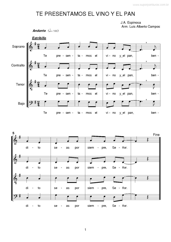 Super Partituras - Te Presentamos El Vino y El Pan (J. A. Espinosa, Luis Alberto Campos), sem cifra