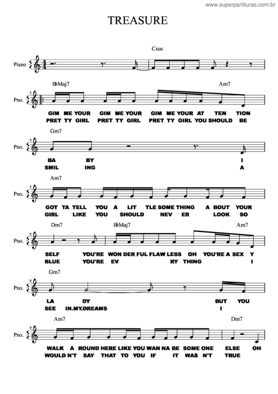 Super Partituras - Treasure v.2 (Bruno Mars), com cifra