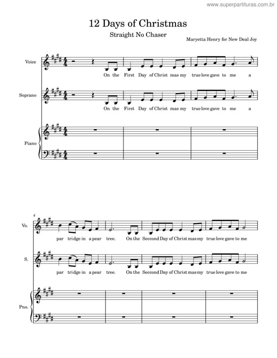 Super Partituras - 12 Days Of Christmas Straight No Chaser Key Of E ...