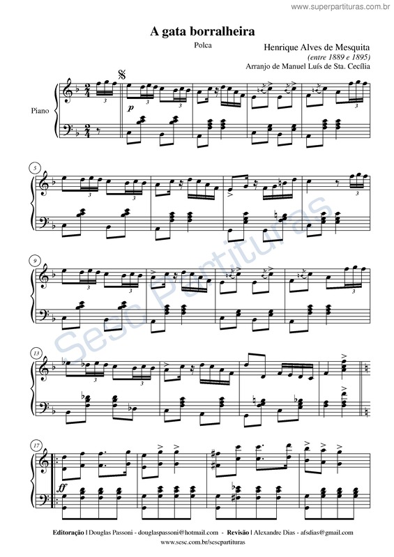 Super Partituras - A gata borralheira (Henrique Alves de Mesquita), com cifra