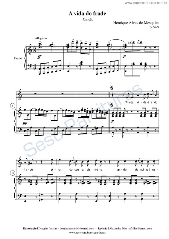 Super Partituras - A vida do frade (Henrique Alves de Mesquita), com cifra