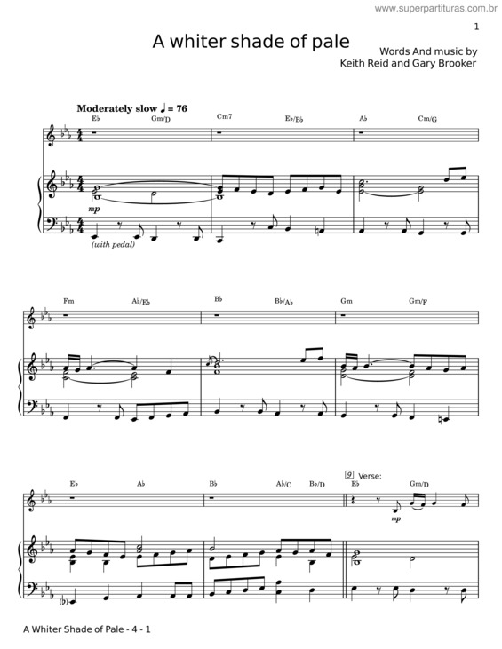 Super Partituras - A Whiter Shade Of Pale – Keith Reid & Gary Brooker v ...