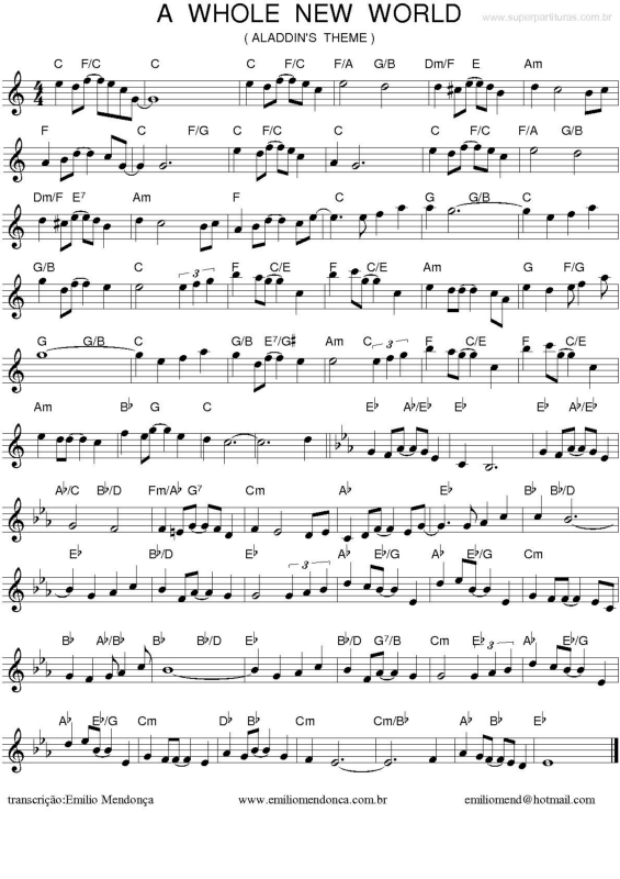 Super Partituras - A Whole new World (Alan Menken, Tim Rice), com cifra