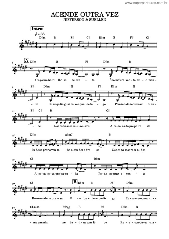 Super Partituras - Acende Outra Vez (Jefferson e Suellen), com cifra