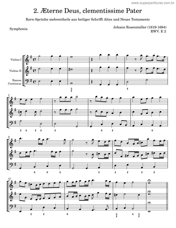Super Partituras - Aeterne Deus, Clementissime Pater (Johann Rosenmüller)