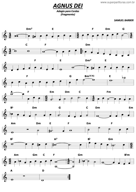 Super Partituras - Agnus Dei v.14 (Samuel Barber), com cifra