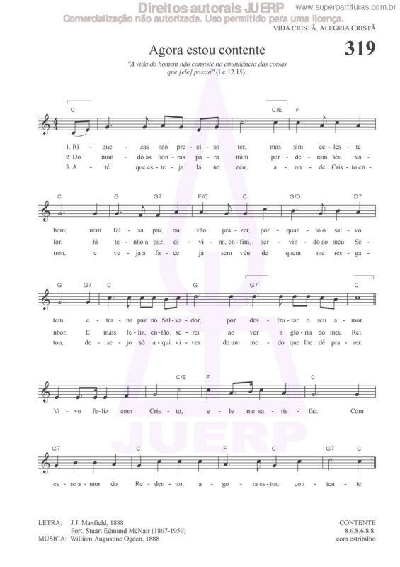 Super Partituras - Agora Estou Contente - 319 HCC (Hinário do Culto ...