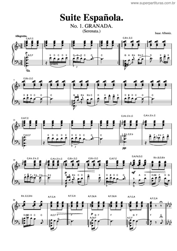 Super Partituras - Albeniz Granada Suite Espanola No 1 L (Desconhecido)
