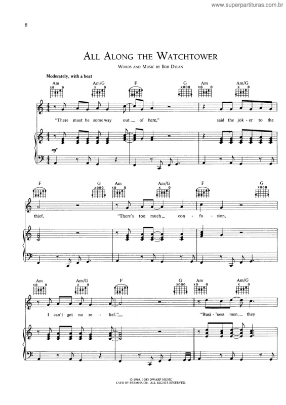 Super Partituras - All Along The Watchtower (Bob Dylan), com cifra