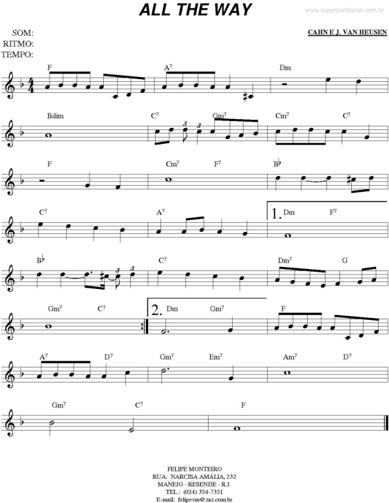 Super Partituras - All the way (Van Heusen, Cahn E J.), com cifra Super Partituras - All the way (Van Heusen, Cahn E J.), com cifra