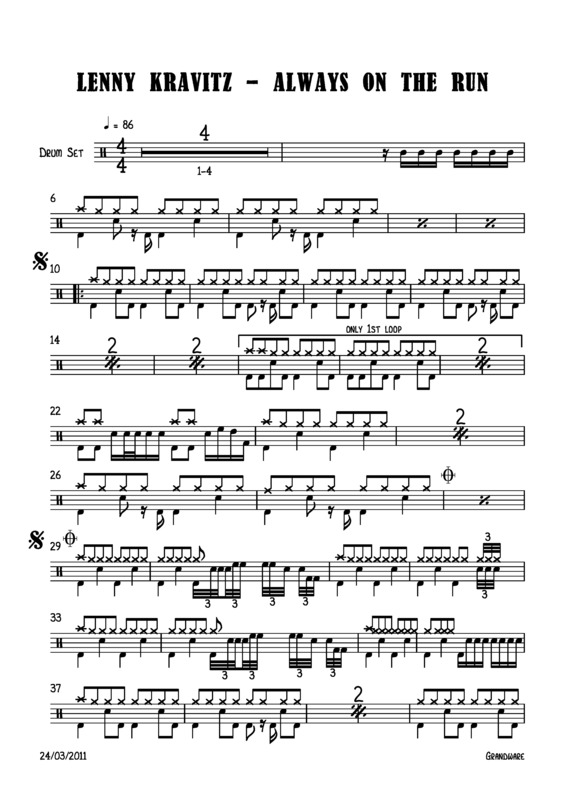 Super Partituras - Always On The Run (Lenny Kravitz)