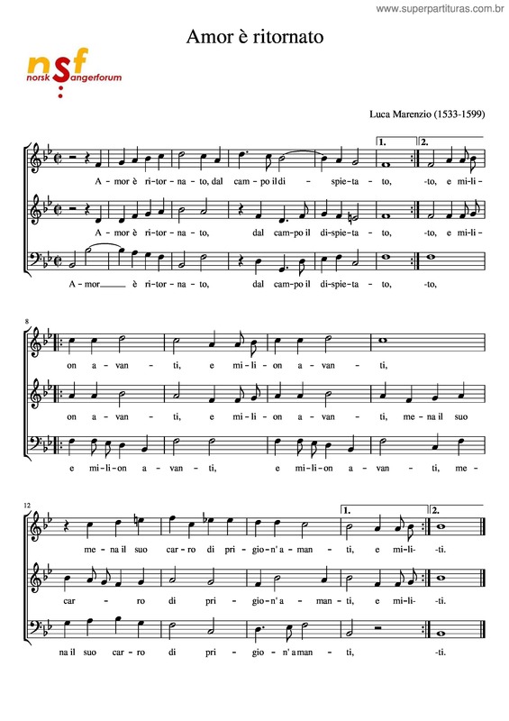 Super Partituras - Amor È Ritornato (Luca Marenzio)