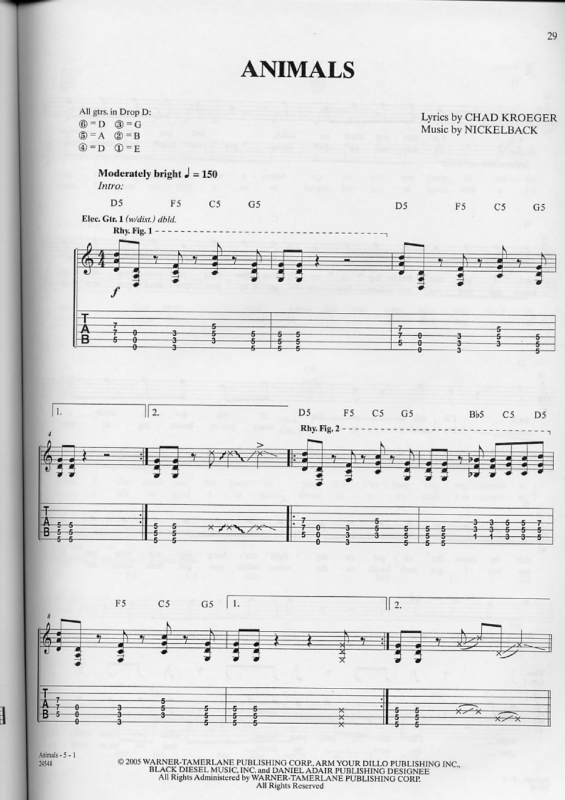 Super Partituras - Animals v.2 (Nickelback, Chad Kroeger), com cifra