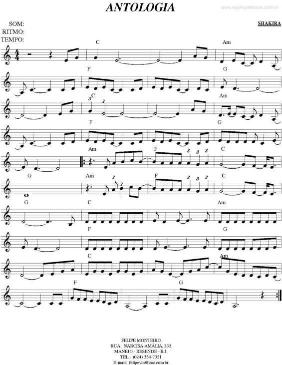 Super Partituras - Antologia (Shakira), com cifra