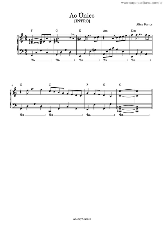 Super Partituras - Ao Único - Intro (Aline Barros), com cifra
