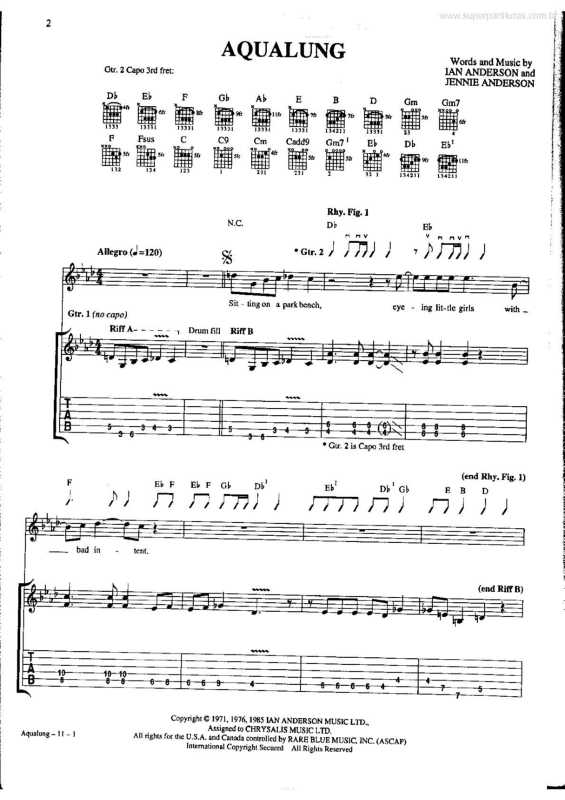 Super Partituras - Aqualung (Ian Anderson, Jethro Tull, Jennie Anderson ...