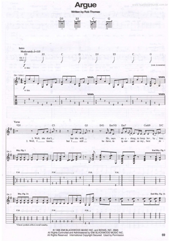 Super Partituras - Argue (Matchbox Twenty, Rob Thomas), com cifra