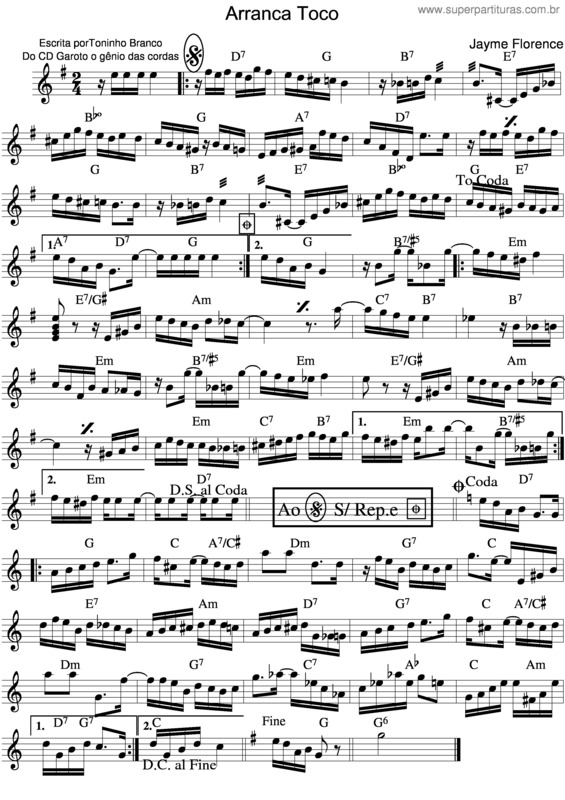 Super Partituras - Arranca Tôco (Jayme Florence), com cifra