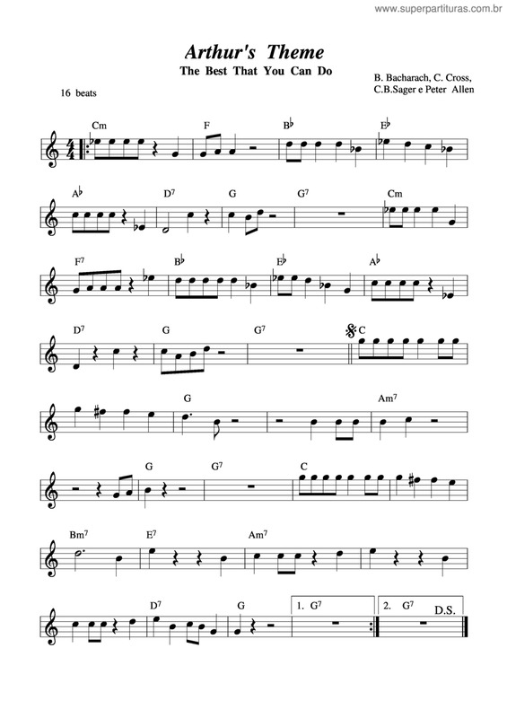 Super Partituras - Arthur's Theme v.2 (Peter Allen, B. Bacharach, C ...