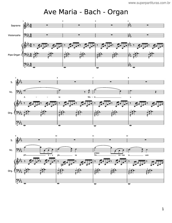 Super Partituras - Ave Maria Bach Gounod Organ Cello Soprano (Charles ...