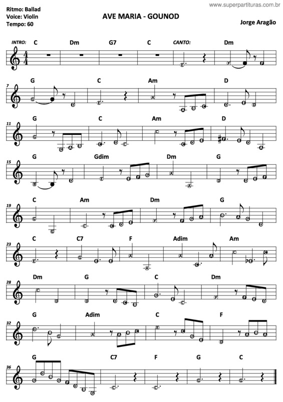 Super Partituras - Ave Maria v.104 (Jorge Aragão), com cifra