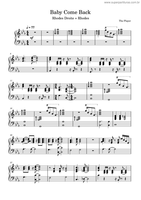 Super Partituras - Baby Come Back v.4 (Player, Ohio Players)
