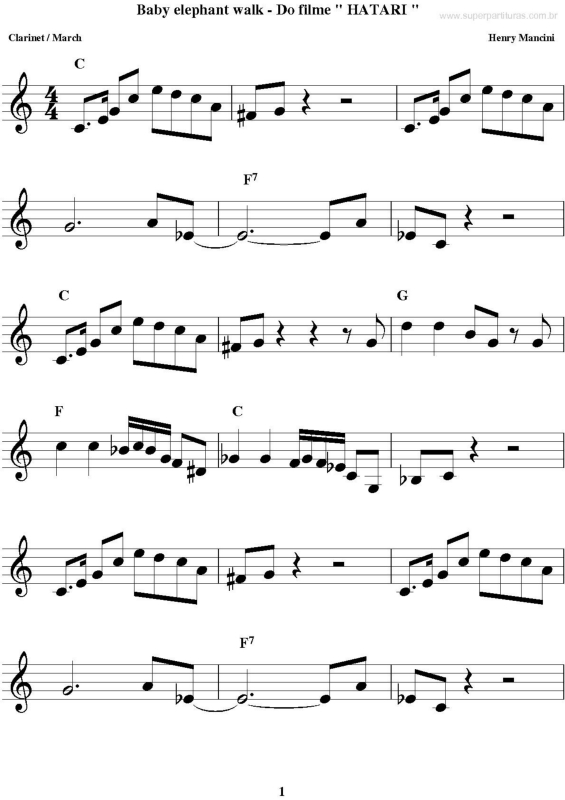 Super Partituras - Baby Elephant Walk (Hatari) (Henry Mancini), com cifra