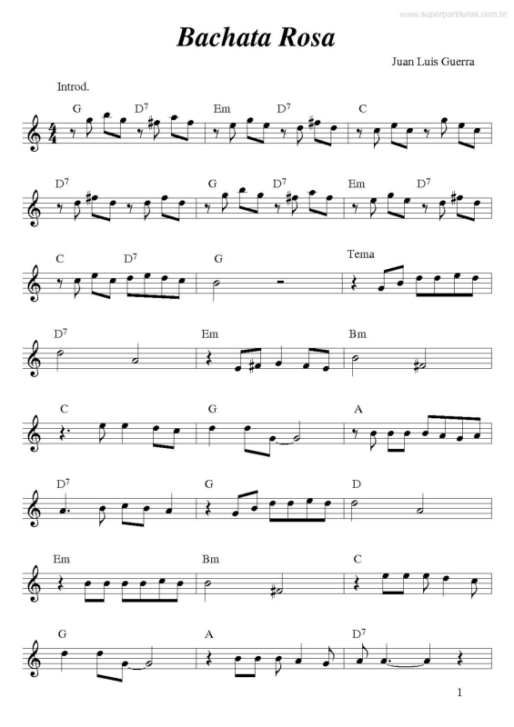 Super Partituras - Bachata Rosa (Juan Luis Guerra), com cifra