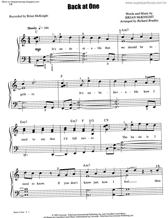 Super Partituras - Back At One v.7 (Brian McKnight)