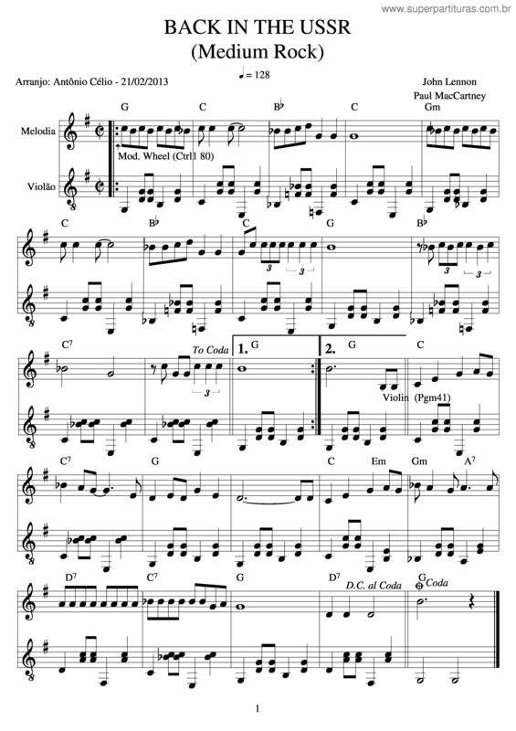Super Partituras - Back In The Ussr (John Lennon, Paul McCartney), com ...