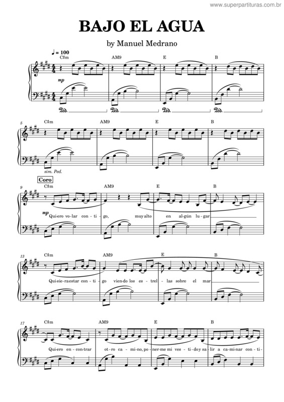 Super Partituras - Bajo El Agua – Manuel Medrano v.2 (Manuel Medrano)