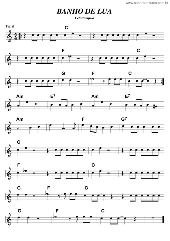 Super Partituras - Banho De Lua v.3 (Celi Campelo), com cifra