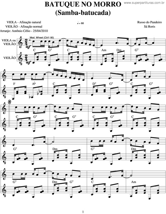 Super Partituras - Batuque No Morro v.3 (Sá Roris, Russo do Pandeiro), com cifra