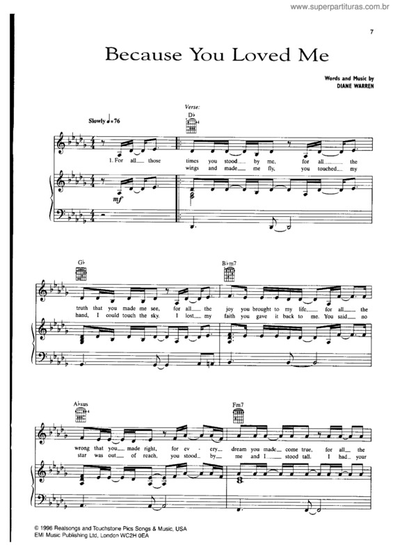 Super Partituras - Becouse You Loved Me v.2 (Celine Dion), com cifra Super Partituras - Becouse You Loved Me v.2 (Celine Dion), com cifra