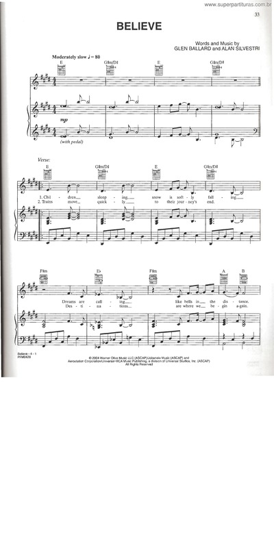 Super Partituras - Believe v.7 (Josh Groban), com cifra