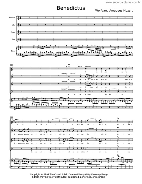 Super Partituras - Benedictus Sit Deus, K.117/66A (Wolfgang Amadeus Mozart)