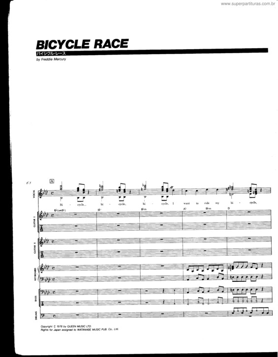 Super Partituras - Bicycle Race (Queen), com cifra