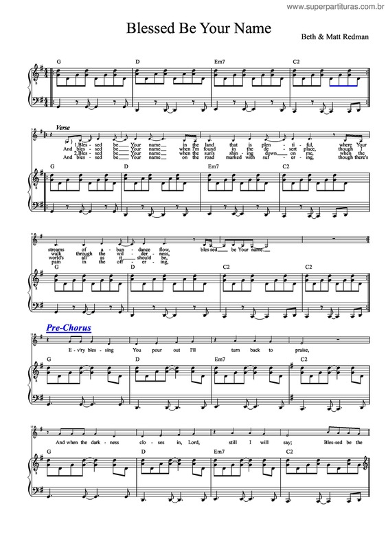 Super Partituras - Blessed be Your Name (Matt Redman), com cifra