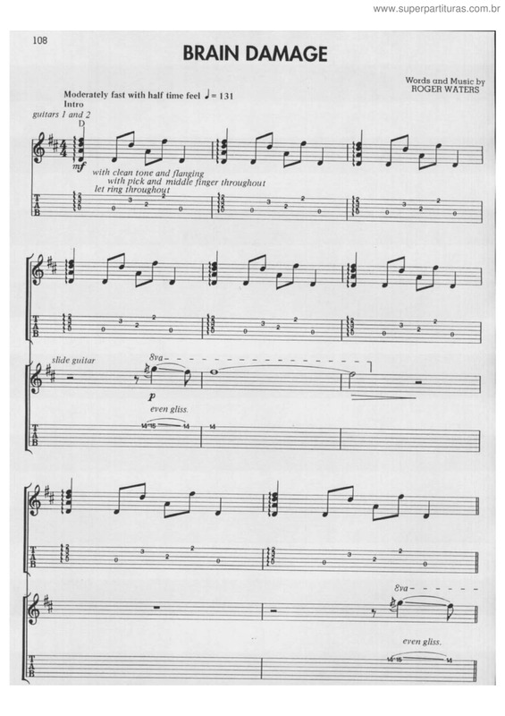 Super Partituras - Brain damage (Pink Floyd), com cifra