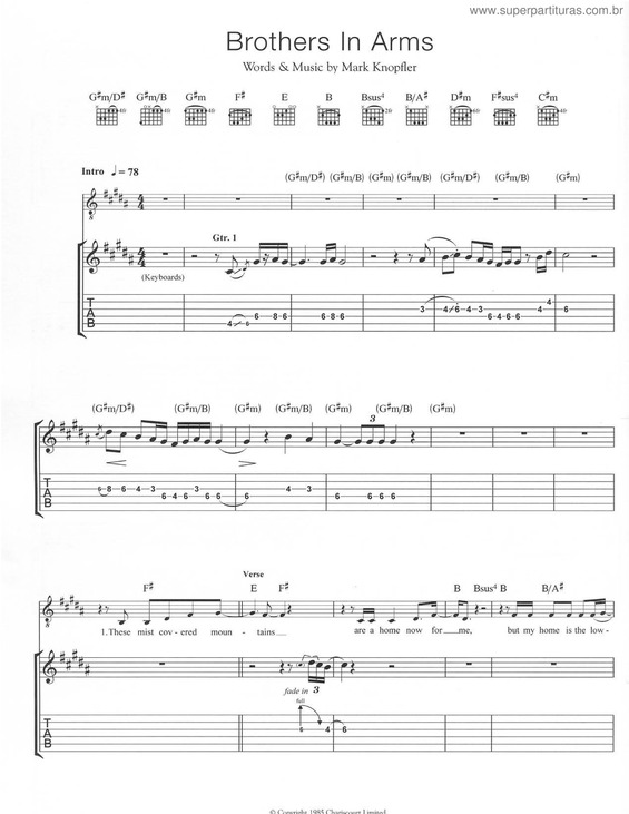 Super Partituras - Brothers In Arms v.2 (Dire Straits), com cifra