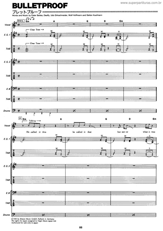 Super Partituras - Bulletproof (Accept), com cifra