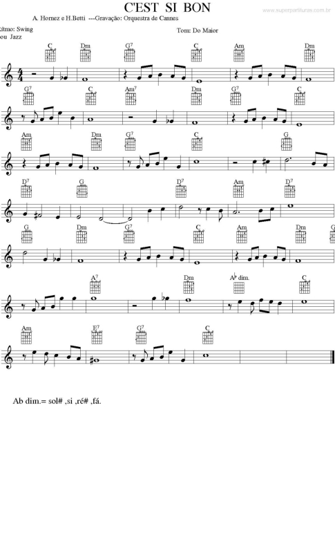Super Partituras - C`est Si Bon (H. Betti, A. Hornez), com cifra