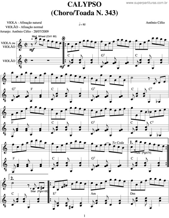 Super Partituras - Calypson (Antônio Célio), com cifra