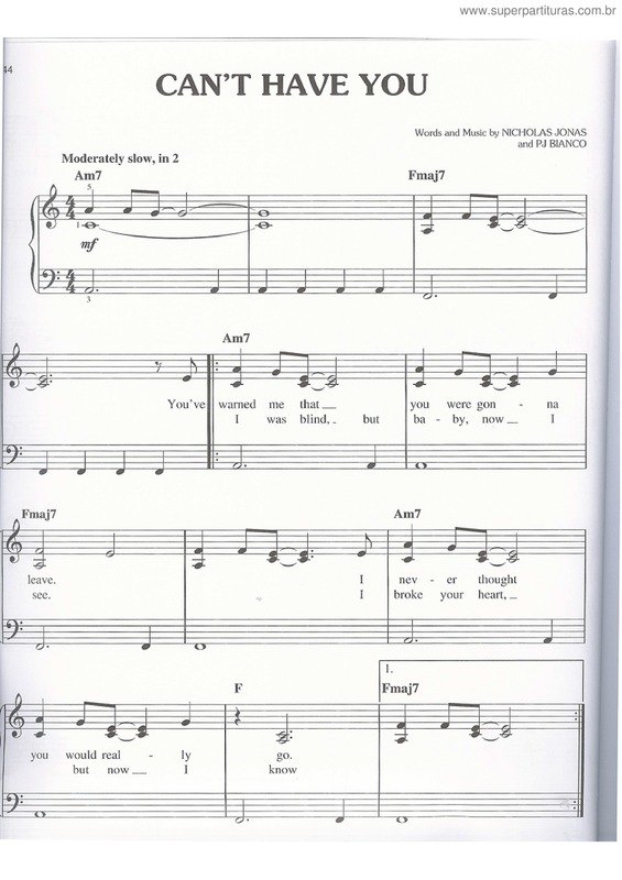 Super Partituras - can`t have you (Jonas Brothers), com cifra Super Partituras - can`t have you (Jonas Brothers), com cifra