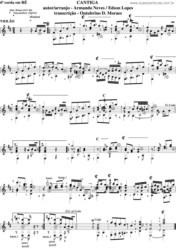 Super Partituras - Cantiga (Armando Neves), com cifra