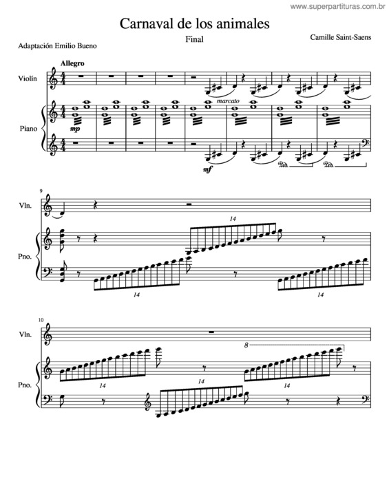 Super Partituras - Carnaval De Los Animales (Camille Saint-Saëns)