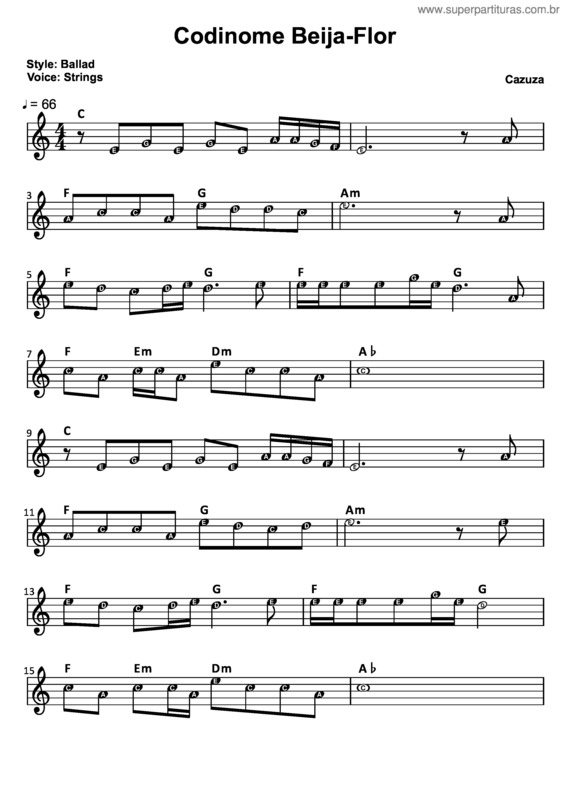 Super Partituras - Codinome Beija-Flor v.9 (Cazuza), com cifra